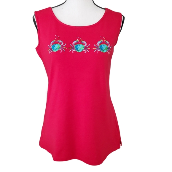 Quacker Factory | Tops | Quacker Factory Red Crab Embroidered Tank Top ...
